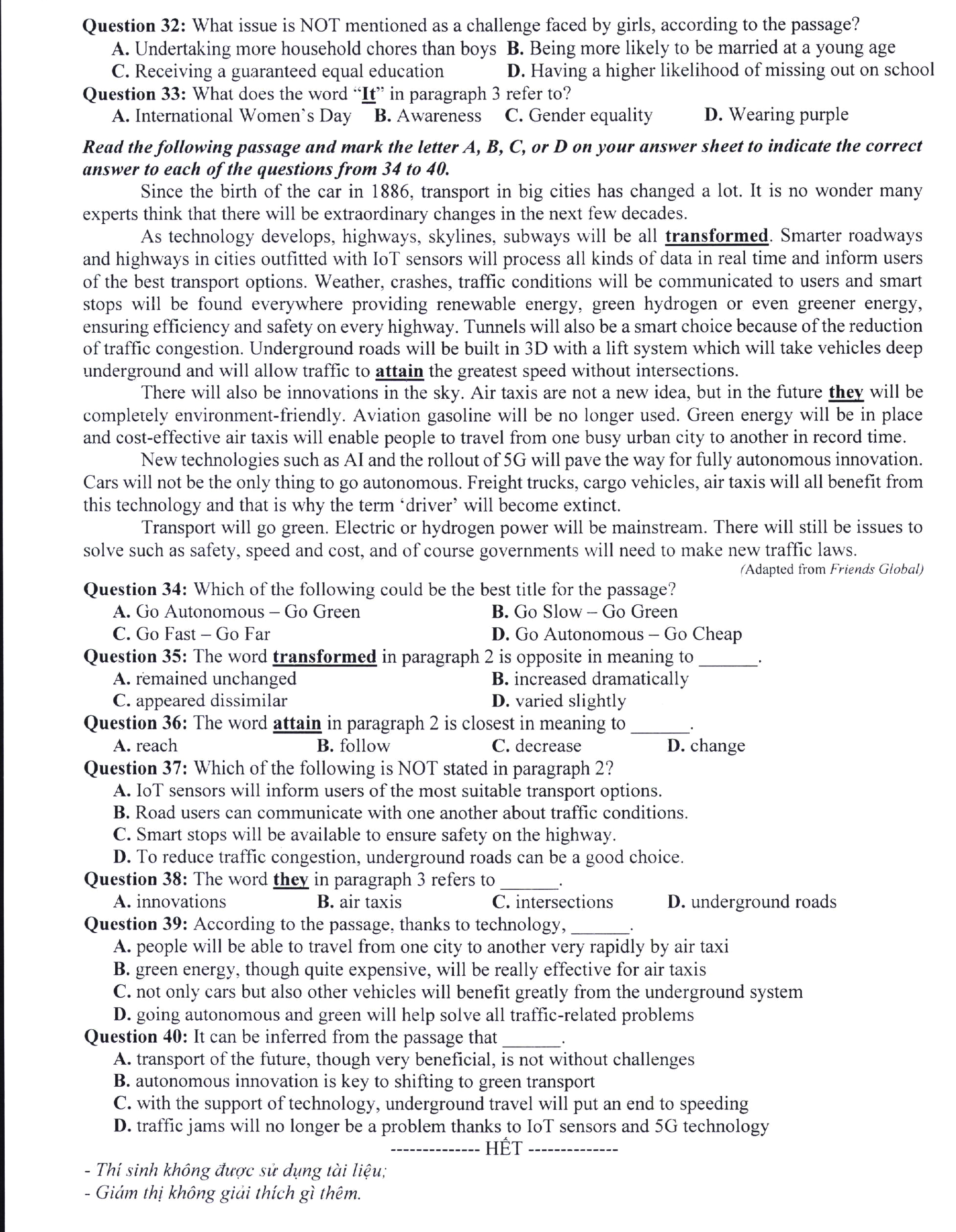 Đề thi Tiếng Anh tốt nghiệp THPT từ năm 2025 (đề minh họa)